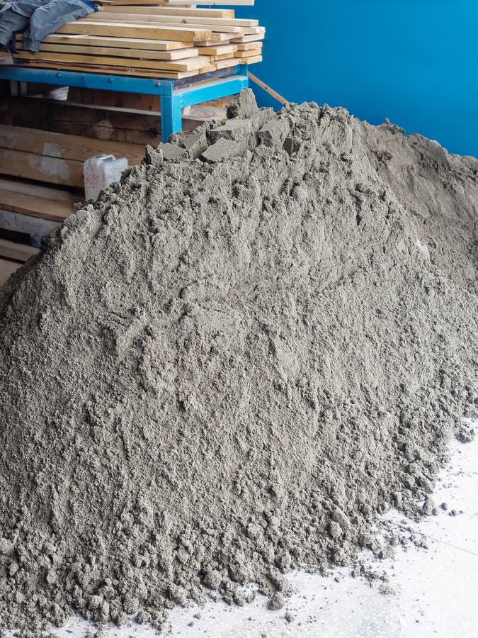 Pile of Gray Sand is Poured Inside Room. Construction Material Stock ...