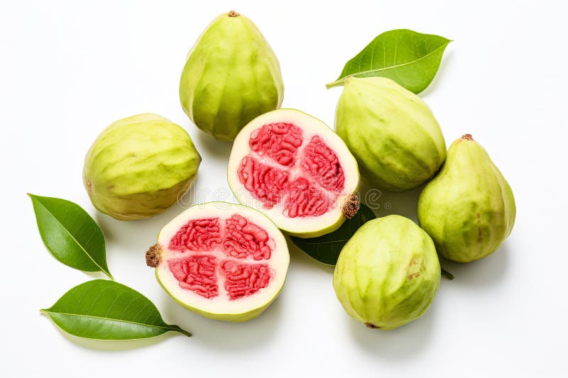 Pile of Green Guavas with One of Them Cut Open. Stock Photo - Image of ...