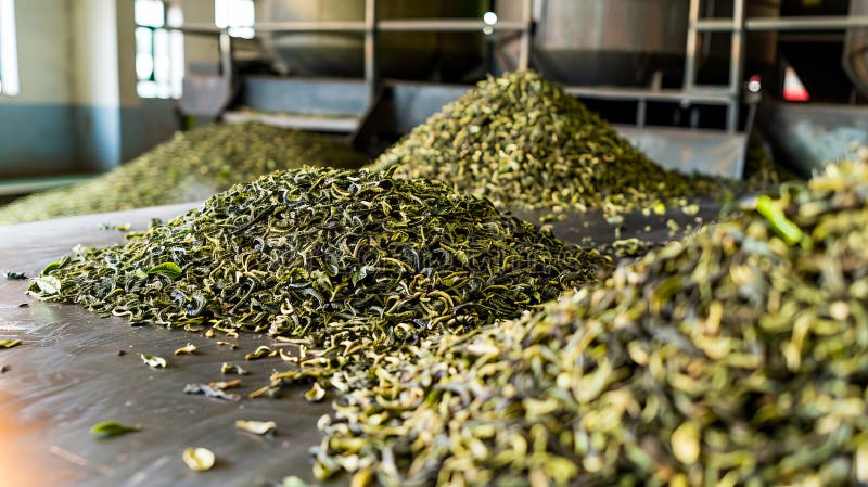 A Pile of Green Tea is Being Processed in a Factory Stock Image - Image ...
