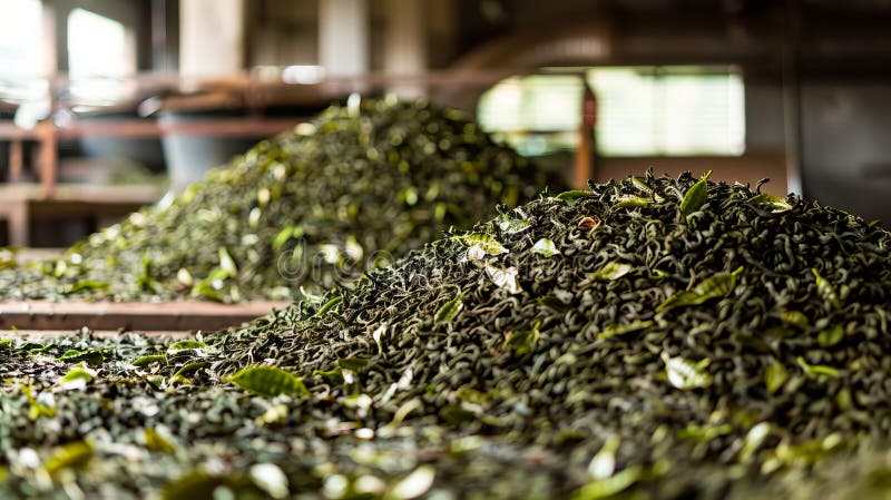 A Pile of Green Tea Leaves in a Factory Stock Photo - Image of ...