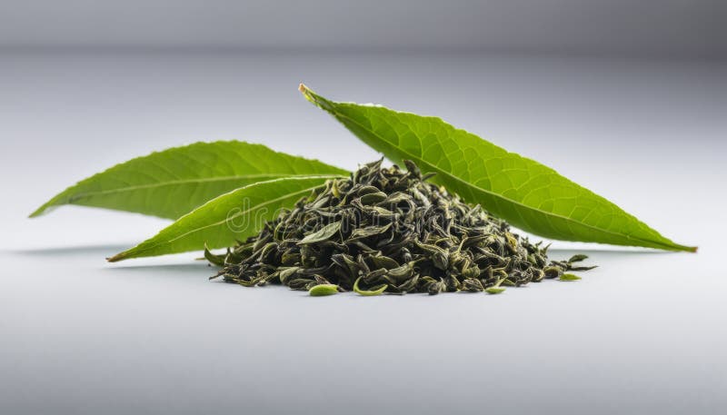 A Pile of Green Tea Leaves on a White Background Stock Illustration ...