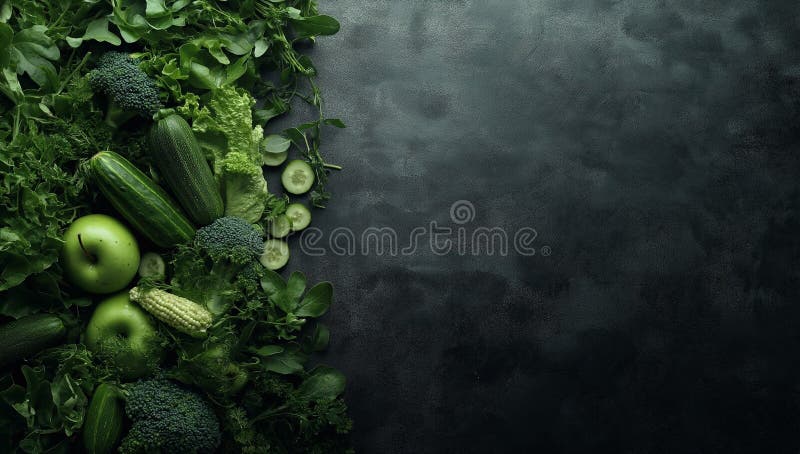 Pile of Green Vegetables on the Left Side Fresh and Healthy Greenery ...