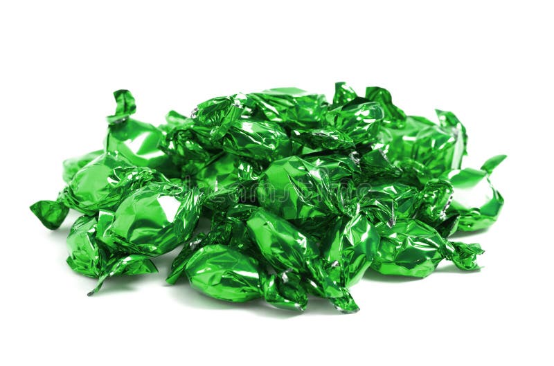Pile of Green Candy Coated Chocolate Gems on a White Background Stock ...