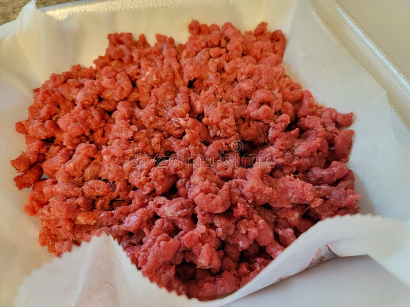 Pile of Ground Raw Red Beef Meat in Foam Container Stock Image - Image ...