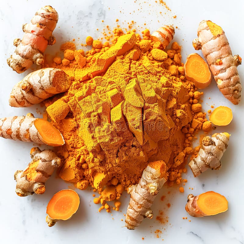 A Pile of Ground Turmeric and Ginger Sits on a White Surface Stock ...
