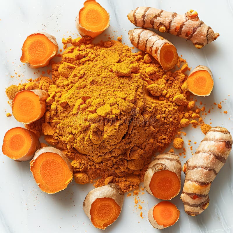 A Pile of Ground Turmeric and Ginger Sits on a White Surface. Stock ...