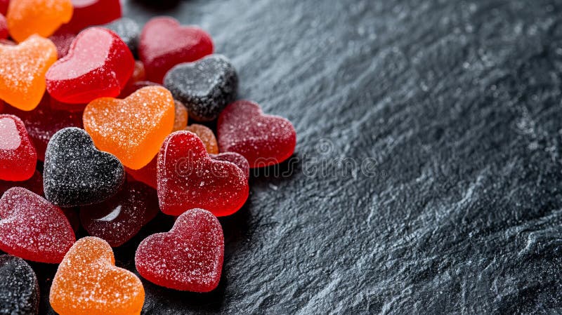 A Pile of Gummy Hearts on a Black Surface Stock Image - Image of ...