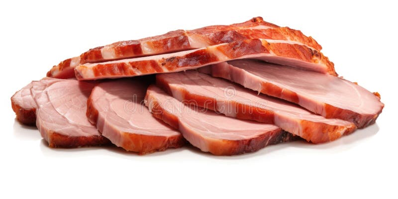 Pile of Ham Slices on a White Background Stock Photo - Image of meat ...