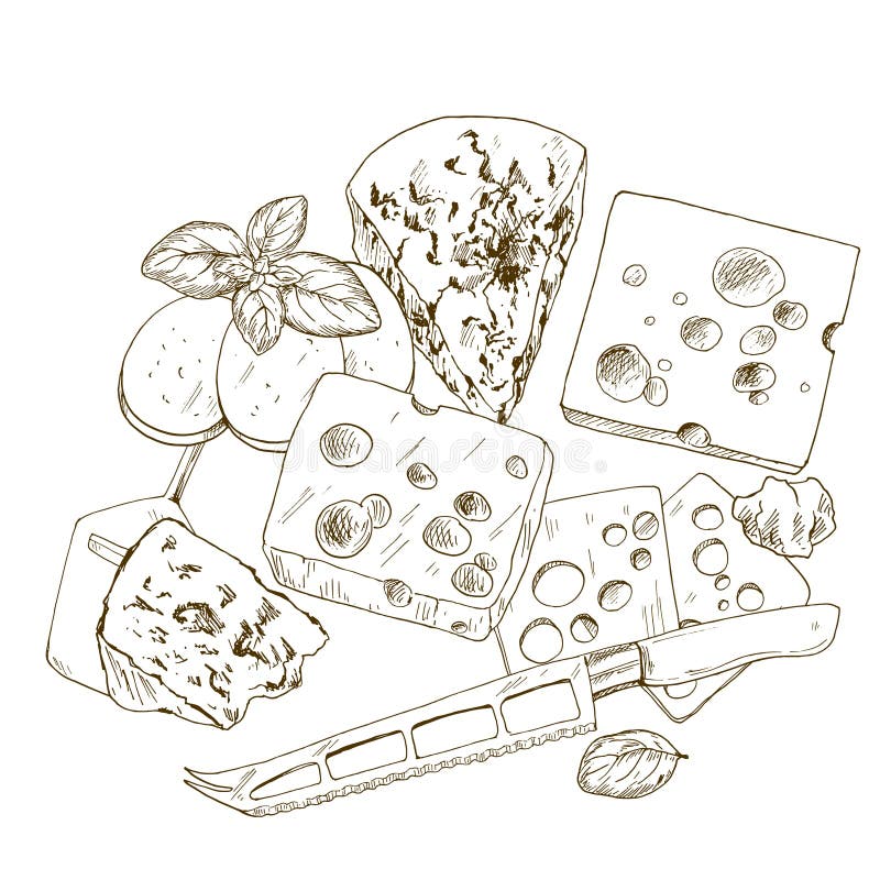 Pile of Hand Drawn Cheese Cheese Knife. Stock Vector - Illustration of ...