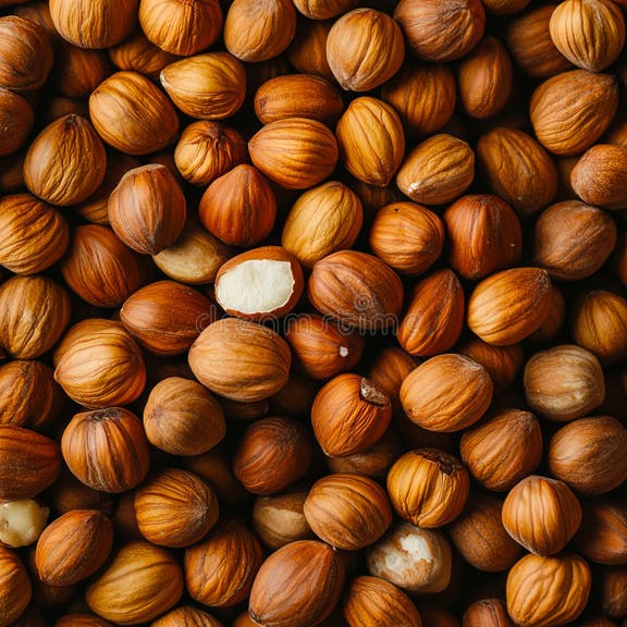 A Pile of Hazelnuts with a Half Eaten Nut in the Middle Stock Photo ...