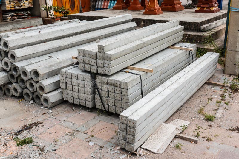 Pile of Hexagon and Square Concrete Foundation Piles. Stock Image ...