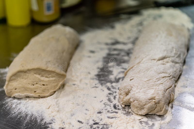 Pile of Homemade Bread Dough on a Table with a Lot of Flour Around it ...