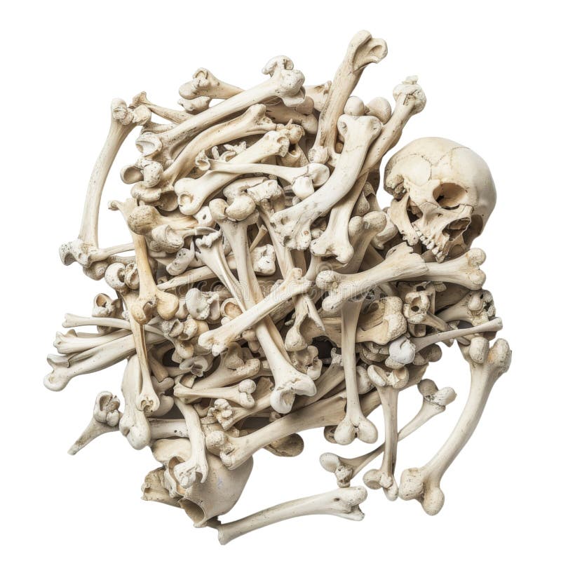 A Pile of Human Bones with a Skull Stock Photo - Illustration of ...