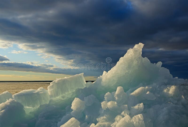 Pile of Ice on the beach stock image. Image of frost - 88840401