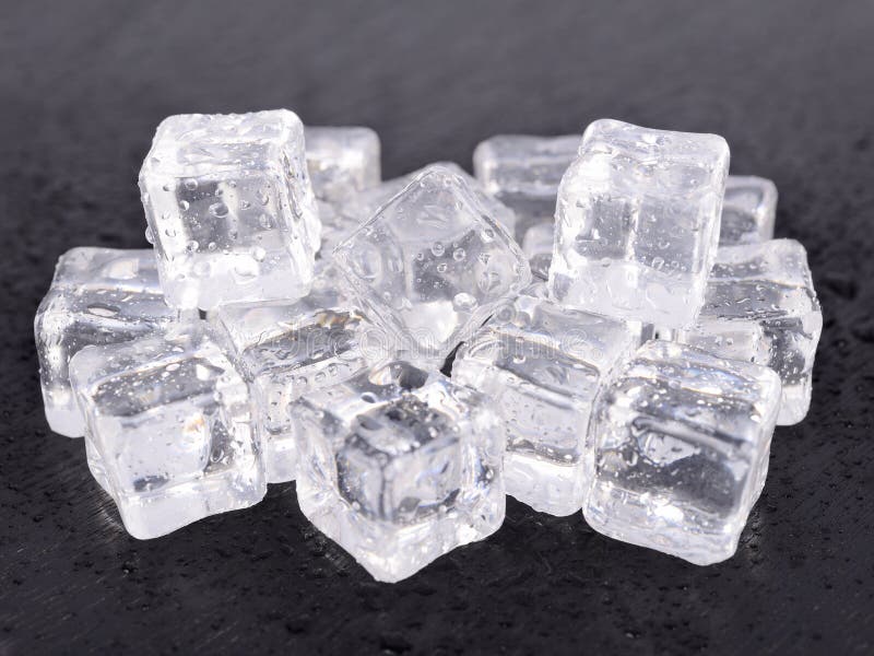 Pile of Ice Cube on Wooden Black Background Stock Photo - Image of ...