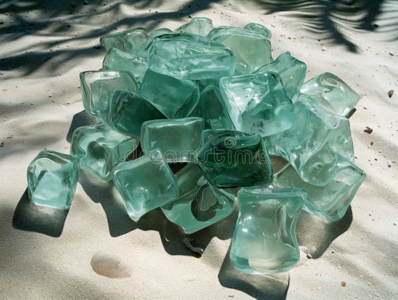 A Pile of Ice Cubes on a Sandy Beach Stock Image - Image of cube, beach ...