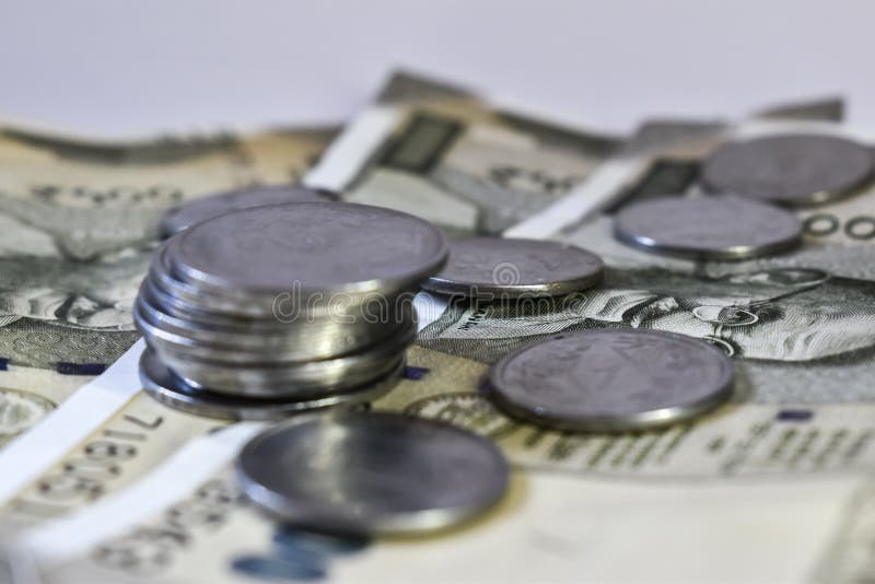 Pile of Indian Currency Notes and Coins. Selective Focus Applied.Pile ...