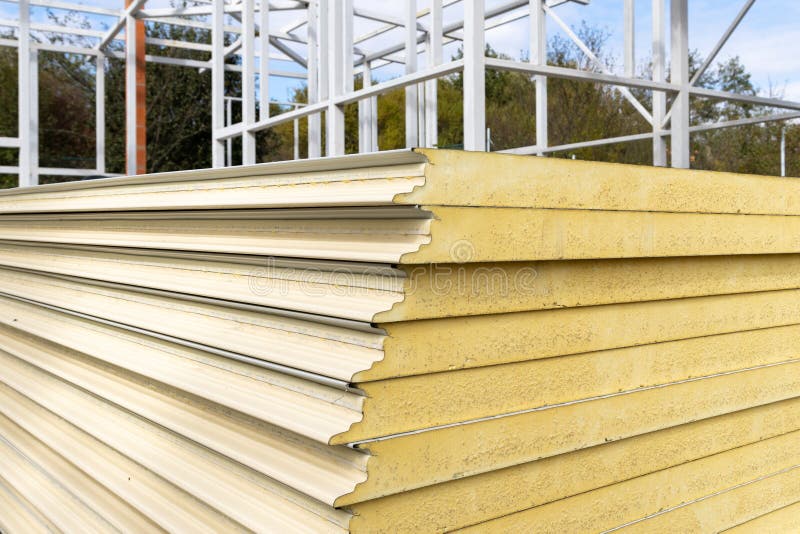 Pile of Insulation Sandwich Panels on a Construction Site Stock Photo ...