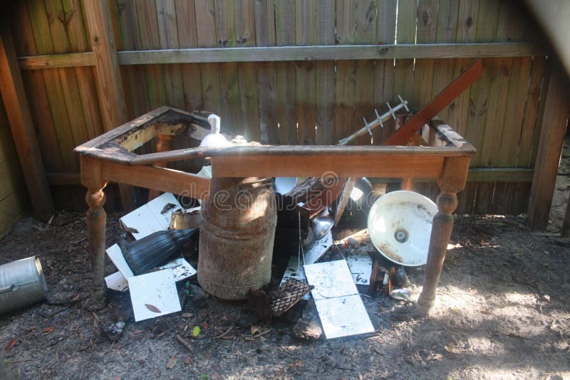 A Pile of Kitchen Items Ripped from a Home during a Hurricane Stock ...