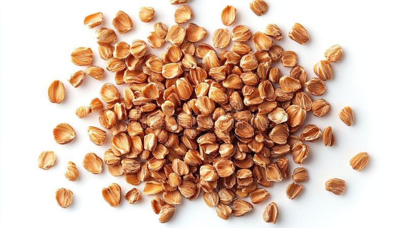 A Pile of Light Brown Barley Grains Scattered on a White Background ...