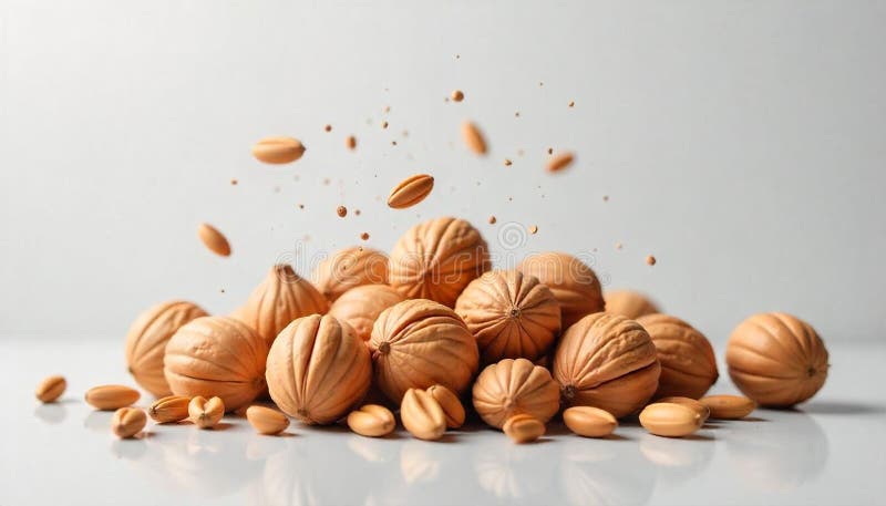 Pile of Light Brown Nuts with Pieces in Mid-air Stock Illustration ...