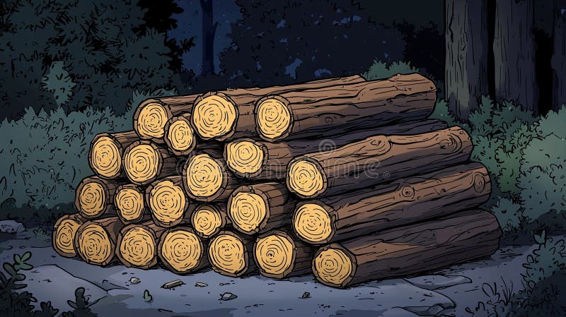 A Pile of Logs in Cartoon Style, Illustration Stock Illustration ...