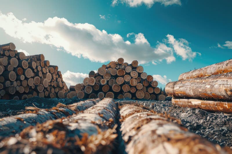 Pile of Logs on Dirt Field stock photo. Image of ground - 376503828