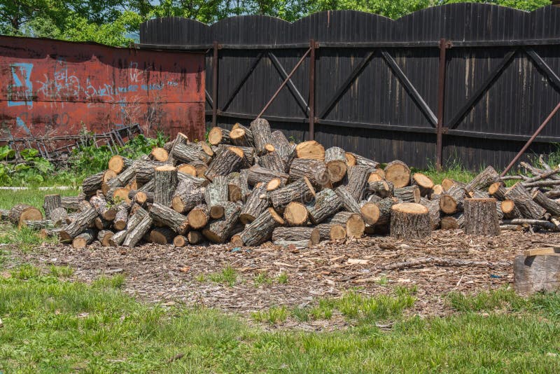 Pile of Logs. Fence on the Background. Stock Image - Image of circle ...