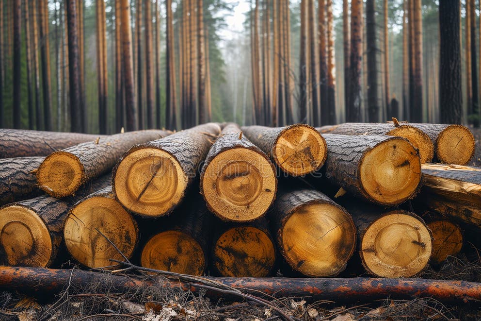 Pile of Logs in a Forest Clearing, Evidence of Logging Activity Stock Image - Image of ...