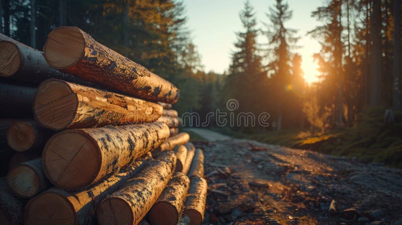 A Pile of Logs in a Forest Clearing. Impact of Deforestation and ...