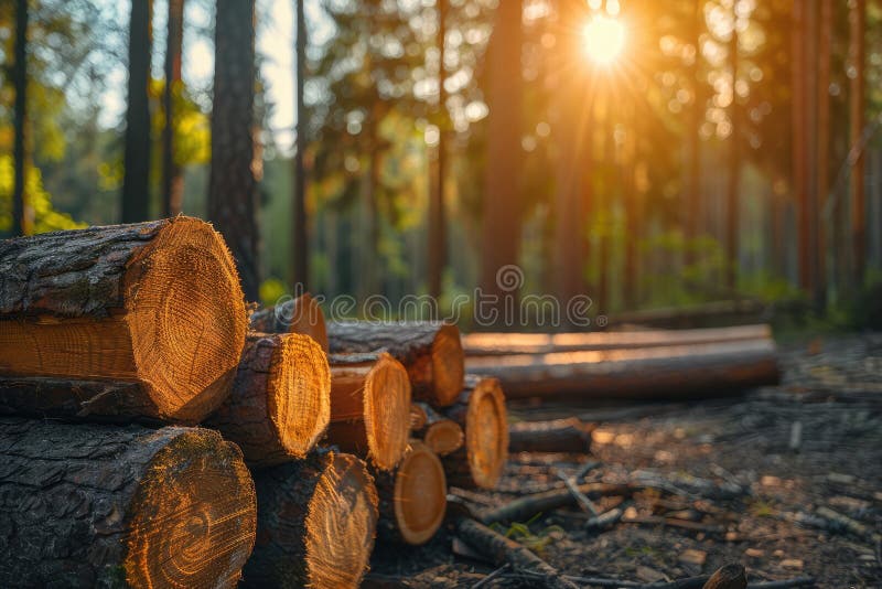 A Pile of Logs in a Forest Clearing. Impact of Deforestation and ...