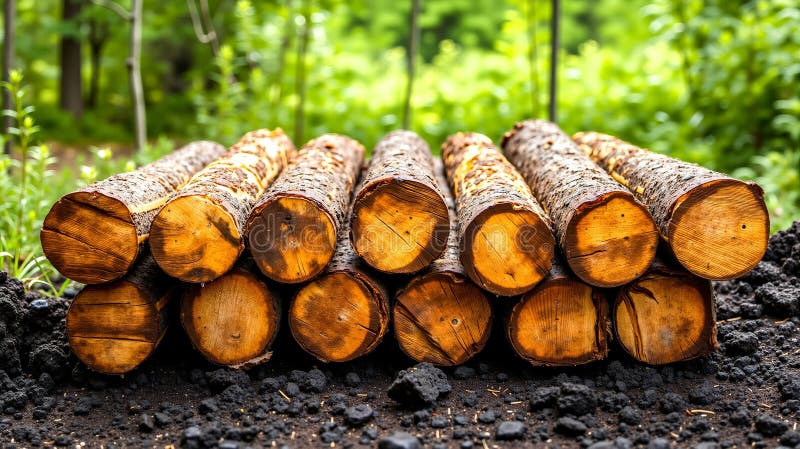 A Pile of Logs Sitting on Top of a Pile of Dirt Stock Photo - Image of ...