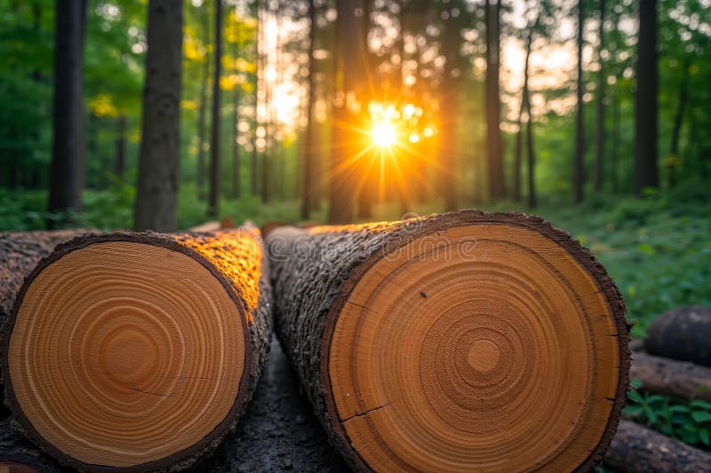A Pile of Logs Sitting on Top of a Forest Floor Stock Image - Image of ...