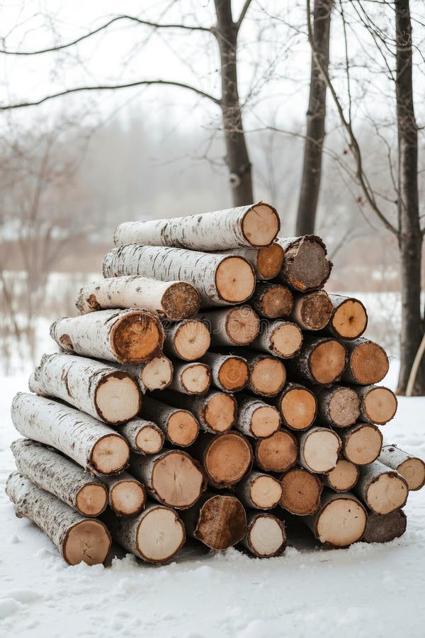 A Pile of Logs Sitting on Top of a Snow Covered Ground Stock Image ...