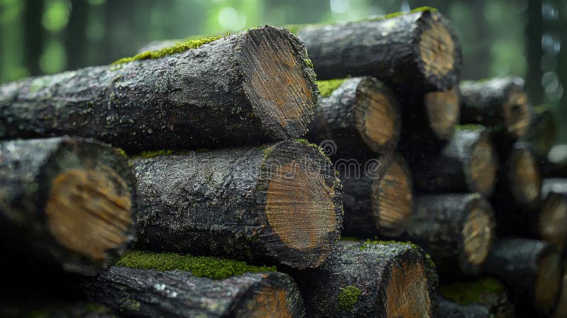 Pile of Logs Stacked Neatly in a Rustic Setting Surrounded by Forest ...