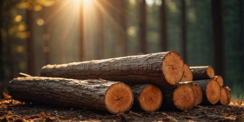 A Pile of Logs with the Sun Shining on Them. Stock Illustration ...