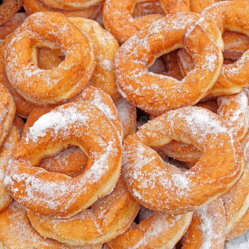 A Pile of `Loukouma` Traditional Greek Ring Shaped Donuts Stock Photo ...