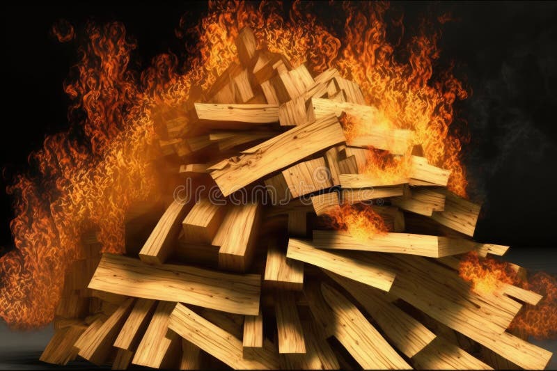 Pile of Lumber that Has Caught on Fire. Generative AI Stock ...