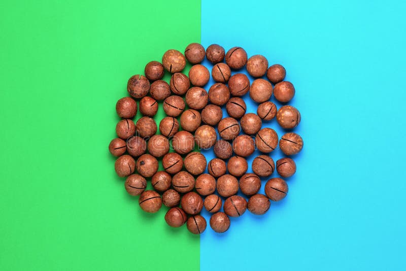 Pile of Macadamia Nuts in Whole Kernels and Half Opened on Wooden ...