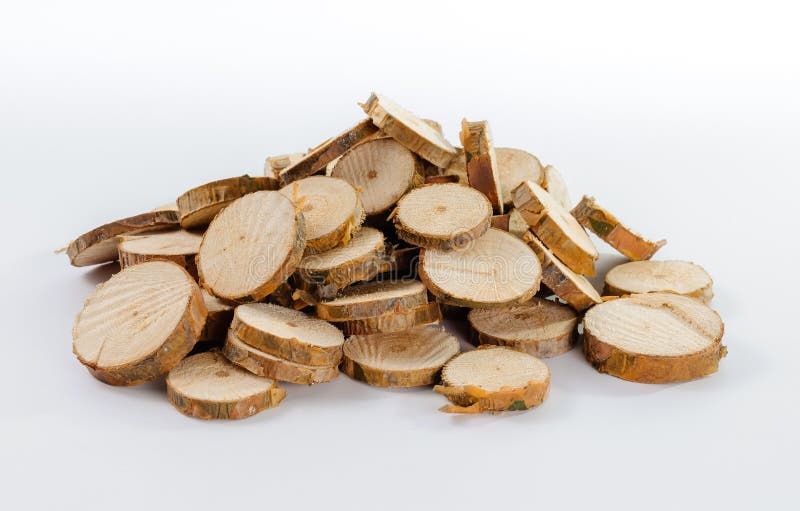 Pile of Many Little Round Pieces of Sawn Pine Branches Stock Photo ...