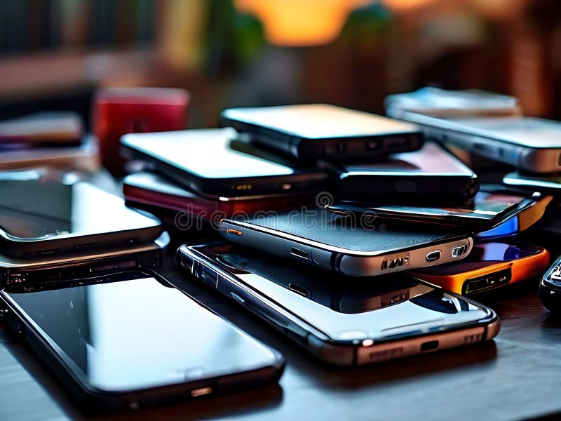 A Pile of Many Mobile Phones on a Table. the Background Features ... A Pile of Many Mobile Phones on a Table. the Background Features ...