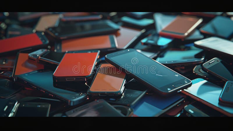 A Pile of Many Mobile Phones on a Table Stock Illustration ...