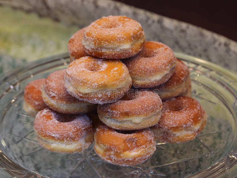 Pile of Sugared Donuts in the Showcase of the Pastry Shop Stock Image ...