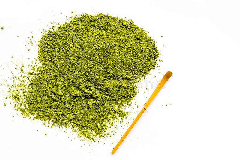 Pile of Matcha Powder and Specail Stick on White Background Top View ...