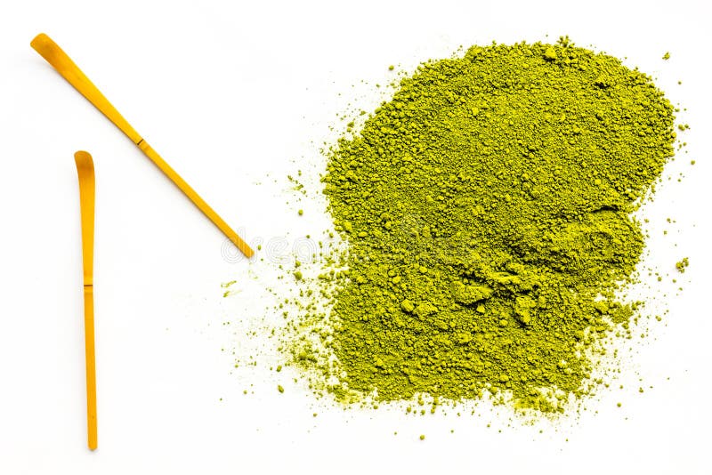 Pile of Matcha Powder and Specail Stick on White Background Top View ...