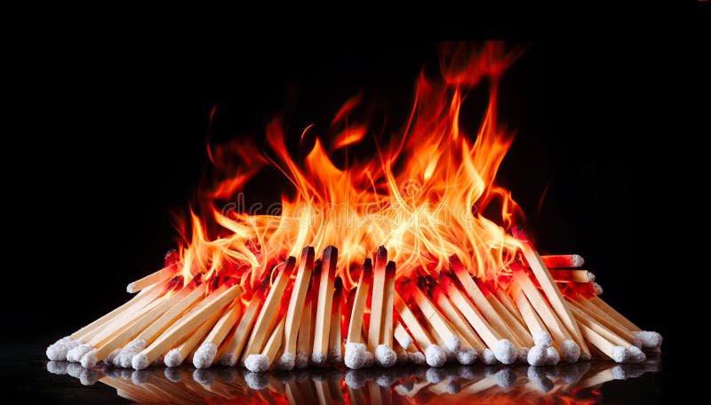 Pile of Matches is on Fire, Creating a Bright Orange and Yellow Flame ...