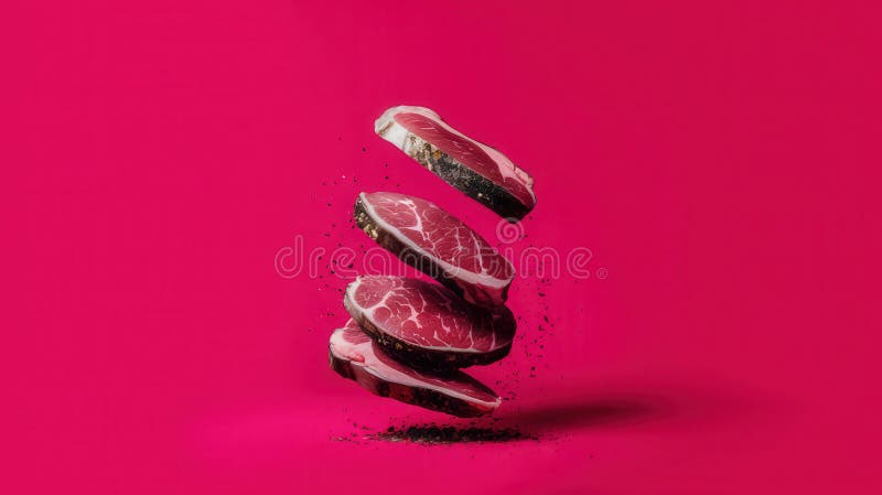 Pile of Meat is on a Pink Background Stock Illustration - Illustration ...