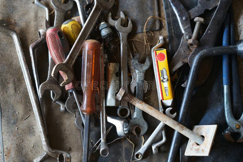 Pile of Mechanical Tools for Fix in Home ,old Fashion ,top View Stock ...