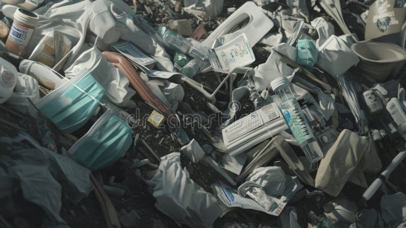 A Pile of Medical Waste, Including Syringes, Masks, and Plastic ...