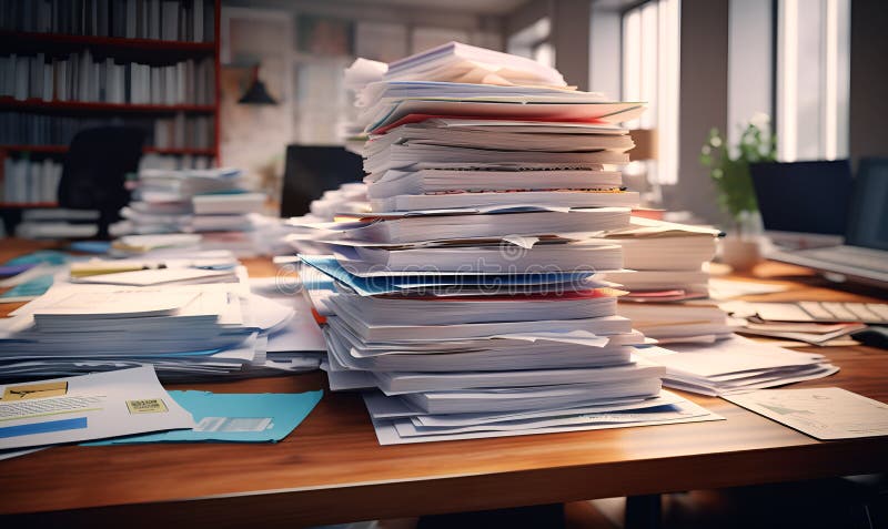 Pile of Messy Papers on Work Desk Overwork Concept, Ai Generative Stock ...